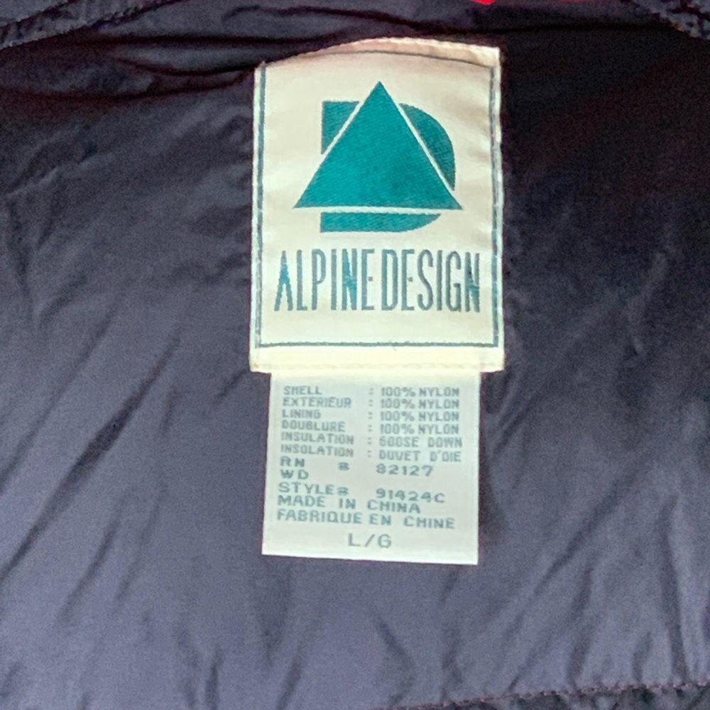 Vtg Alpine Designs Mens Red Quilted Goose Down - Gem